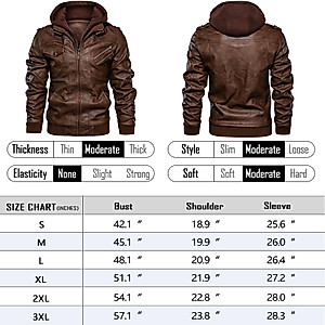 JYG Men's Faux Leather Jacket Stand Collar Motorcycle Bomber Jackets with Removable Hood (Brown,M)