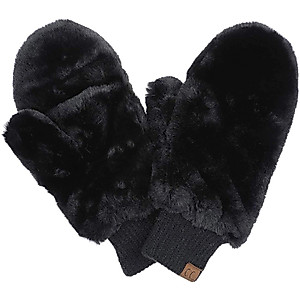 Funky Junque Mittens Women's Faux Fur Warm Fuzzy Soft Fingerless Gloves - Black