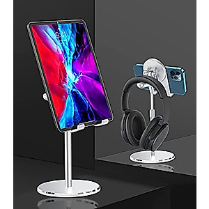 KU XIU Tablet Stand Holder, Phone Stand for MagSafe Charger, Headphone Stand 3 in 1 Adjustable Aluminum Stand for iPhone 13 12, iPad, Tablet, Kindle, Switch, AirPods, Sony, Bose(No Included Magsafe)