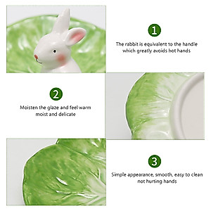 UOIENRT Easter Candy Dish, Cute Cabbage Bunny Shaped Ceramic Bowls, Salad Bowl, Soup Bowl, Rabbit Saucer for Fine Dining, Party, Girls, Easter, White