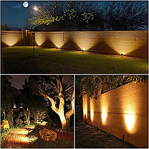 Outdoor Uplights, 12V LED Garden Spot Lights, IP66 Waterproof Landscape Lighting Outside Spotlights Warm White Cool White Timer Auto ON/Off Spiked Stand Yard Lawn House Tree Pathway Lamp, 6 in Set