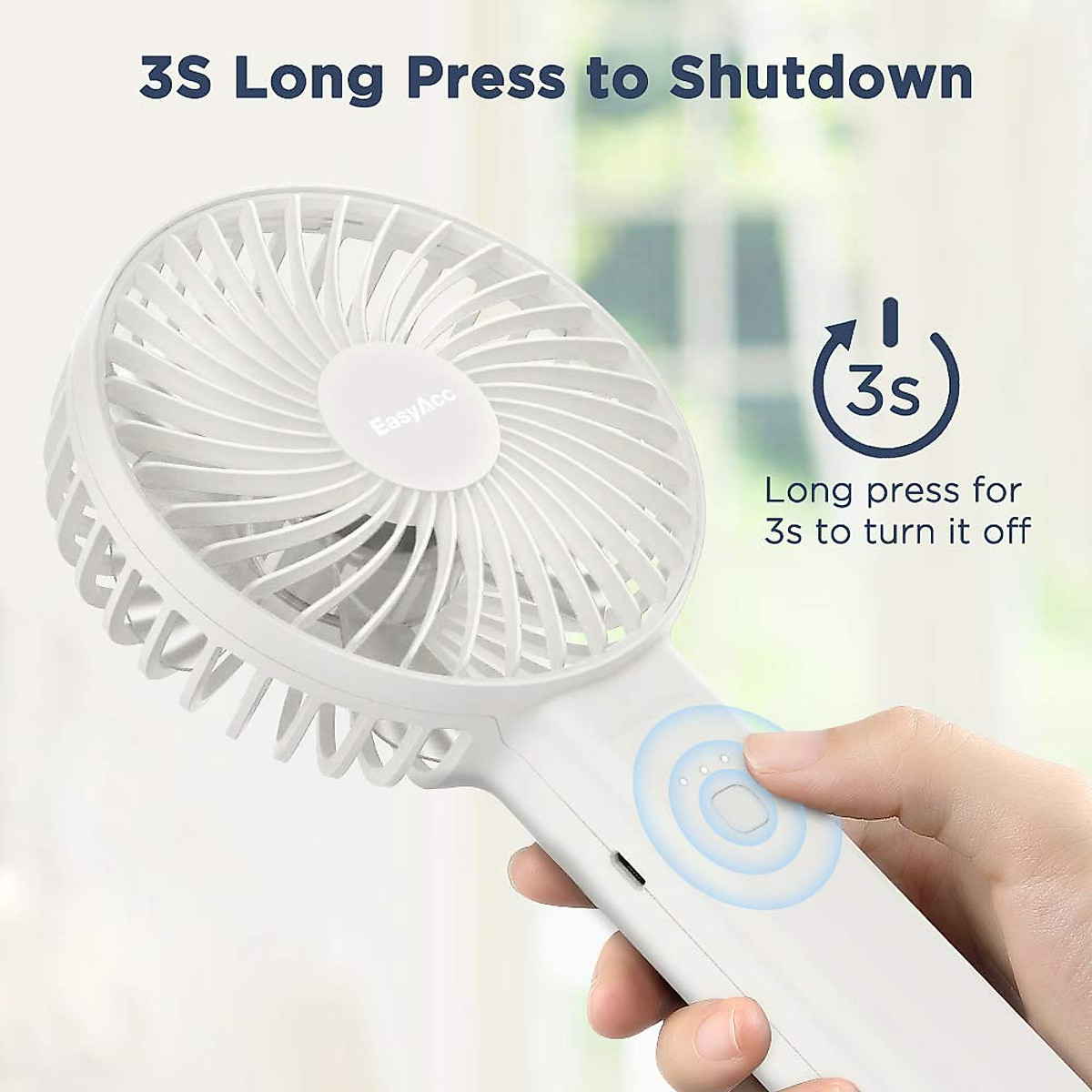 EasyAcc Handheld Fan, 2023 Newly Powerful Quiet Portable Fan Small Desk Fan [ 4 Speed/Battery Indicator/Easy Clean] 17H Battery Operated Fan One Touch Power Off Personal Fan for Travel Outdoor