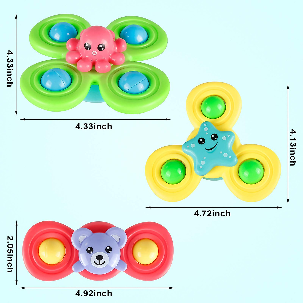 SEPEORUL Suction Cup Spinning Top Toy 3PCs Sensory Toys for Toddlers 1-3 Baby Bath Toys Baby Spinner Toys, Interesting Sucker Gameplay Early Learner Toys for Bath Tub, Dining Table or High Chair