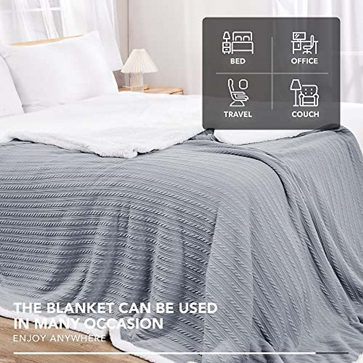 Deconovo Sherpa Bed Blankets for All Season Use - Grey Thick Warm Soft Throw Blanket for Travel, Bed, Couch, Sofa, 50x60 Inches, Grey
