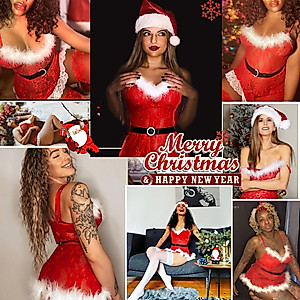 Avidlove Christmas Lingerie For Women Santa Dress Red Lingerie Babydoll Lace Chemises Set (Red, L) Lingerie Costume