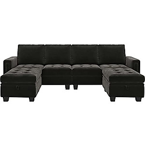Belffin Velvet U Shaped Sectional Sofa Couch with Storage Ottoman Convertibel Sectional Sofa with Reversible Chaises Grey