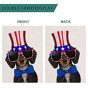 Uanvaha Dachshund Dog Garden Flag Double Sided Cute Sausage Puppy Wearing American Flag Hat Sunglasses Tie Welcome Small Yard Flag Seasonal Outside Decor Yard Farmhouse 12.5X18 Inch