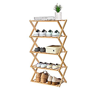 YEAKOO Multi Tier Shoe Rack, Foldable Bamboo 5 Tier Shoe Storage Organizer, Multifunctional Free Standing Shoe Shelf for Home, Entryway, Hallway, Living Room, Bedroom, Balcony (20" L x10 W)