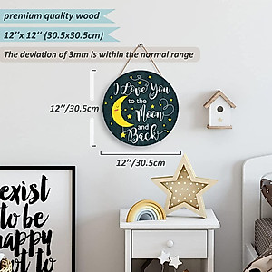 CHDITB Love You To The Moon And Back Wood Sign Wall Decor, Moon Star Wooden Door Hanging Art, Family Love Words Wood Art Plaque for Children Wife Bedroom Nursery (12''x12'')