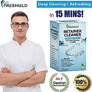 FRESHIELD Retainer & Denture Cleaner Tablets - Remove Stain Plaque Bad Odor, Compatible with Invisalign, Dentures, Retainers, Mouth Guards, Braces, Teeth Straighteners, Night Guards, Dental Appliances