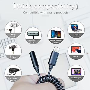 WKWZY USB-C to 3.5mm TRS-Microphone-Adapter for Sony ECMLV1 Stereo-Lavalier and RODE VideoMicro Mono Microphone 24bit 192kHz High Sampling Input to Android Phones