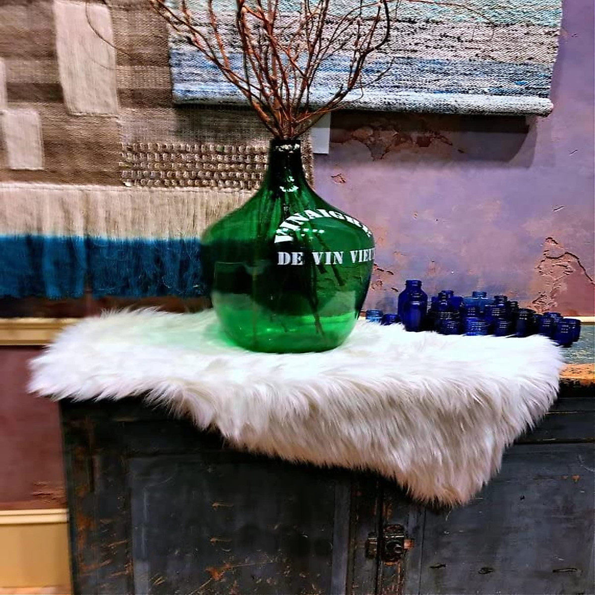 Plush Shag Table Runner, Premium Faux Fur, Sheepskin, Luxury Fur, 14" Wide Rectangular, Fur Accents Made in The USA (14" x 48", White)