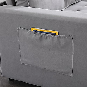 Eafurn Folding Pull Out Sofa Bed, 3 in 1 Convertible Sleeper Couch Floor Sofabed with Side Storage, Linen Upholstered Futon Loveseat Recliner for Living Room, Apartment, Small Space