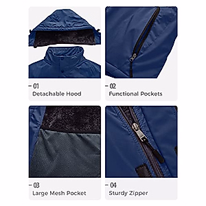 Wantdo Men's Big&Tall Waterproof Ski Jackets Plus Size Winter Coat with Hood Rain Coat Navy 4X-Large Big