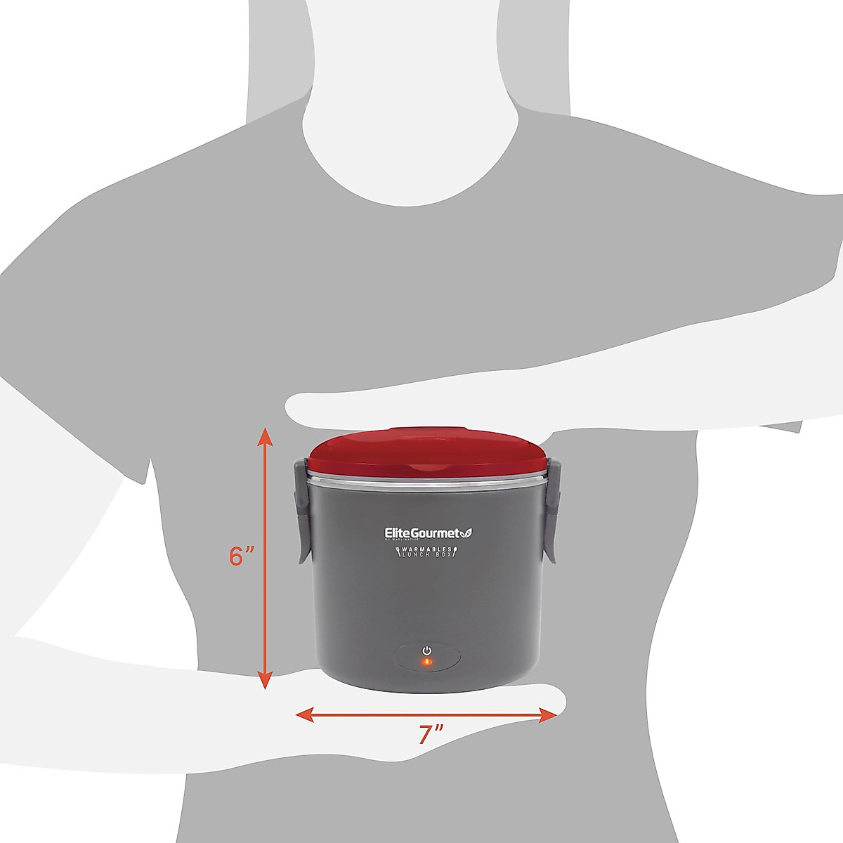Elite Gourmet EFW-6080R Warmables Lunch Box Electric Food Warmer with Stainless Steel Pot, 32 Ounce, Grey Red