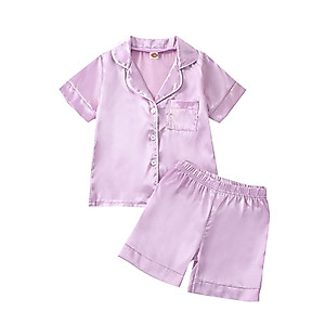 One opening Boy Girl Baby Pajamas Satin Toddler Pajamas Button Down Sleep Suit Kids Pajamas Set Boys Pajamas Girls Pjs (A-Purple, 6-12 Months)