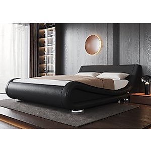 Allewie Full Size Upholstered Platform Bed Frame with Adjustable & Ergonomic Headboard, Low Profile Sleigh Design for Modern Bedroom - Easy Assembly, No Box Spring Needed, Black