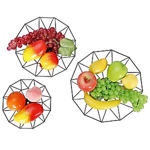 RAUVOLFIA Tabletop 3-Tier Countertop Fruit Basket Stand, Metal Fruit Bowl for Fruit, Vegetables, Bread, Comestics, Cupcakes, Snacks and Household Items