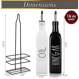 Brighter Barns Farmhouse Oil and Vinegar Dispenser Set Black & White Olive Oil Dispenser Bottle with Caddy Holder & Stainless Steel Spout - Cute Modern Vintage Glass Cruet for Kitchen -500ml 17oz