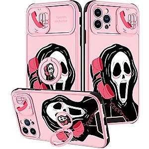 Goocrux (2in1 for iPhone 12 Pro Max Case Skull Skeleton for Women Girls Cute Girly Phone Cover Goth Design with Slide Camera Cover+Ring Holder Teen Cases for iPhone 12 ProMax 6.7''