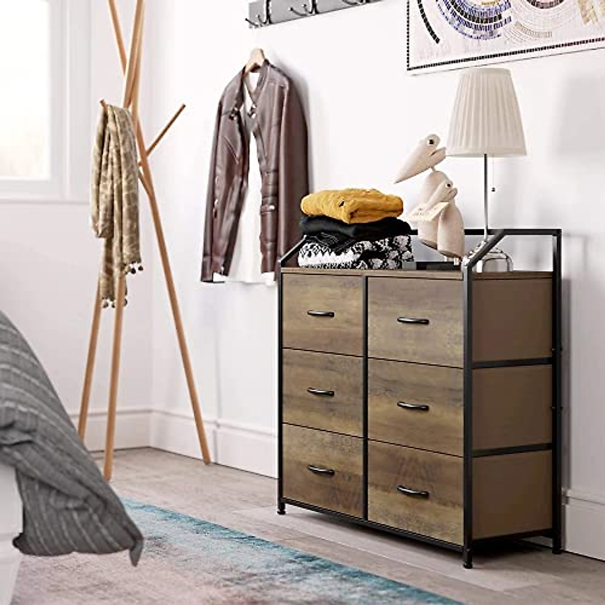 n/a Fabric Chest of 6 Drawers Cabinet Wood Top Storage Tower Closet Metal Stand