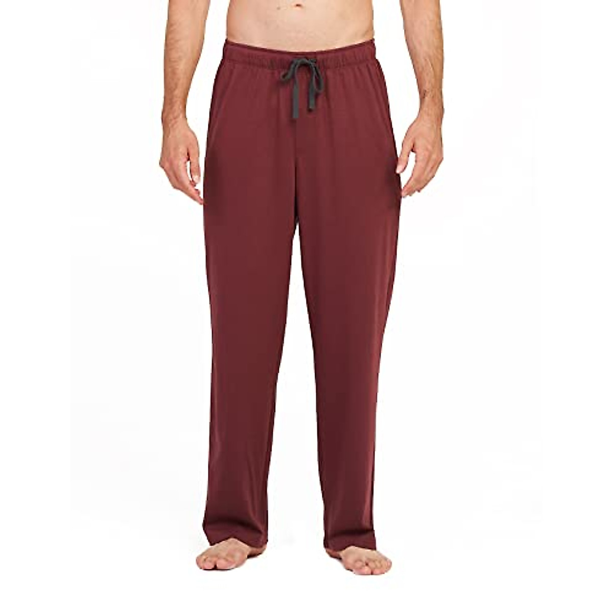 LAPASA Men's Soft Knit Pajama Pants Comfy Sleepwear Loungewear Solid PJ Bottoms with Pockets Nightwear Yoga Meditation M23 Medium (Knit) Burgundy