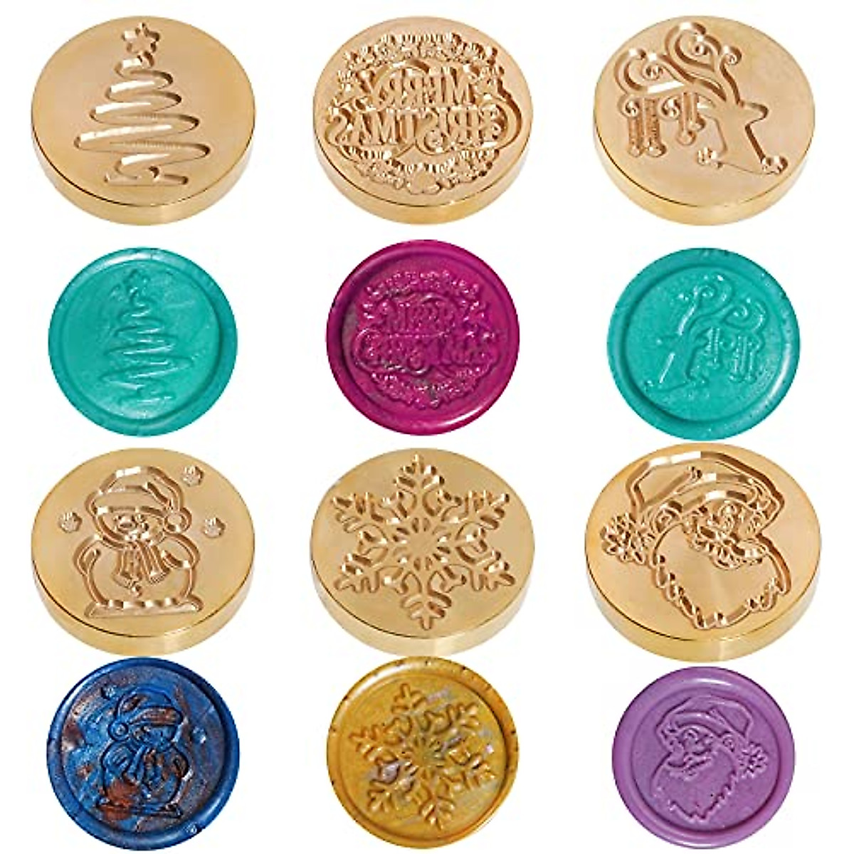 Christmas Wax Seal Stamp Set - 6 Pcs Brass Head with Wooden Hilt - Merry Christmas Santa Vintage Envelope Wax Copper Seal Stamp Kit with Gift Box for Holiday Wedding Invitations Postcards Scrapbook