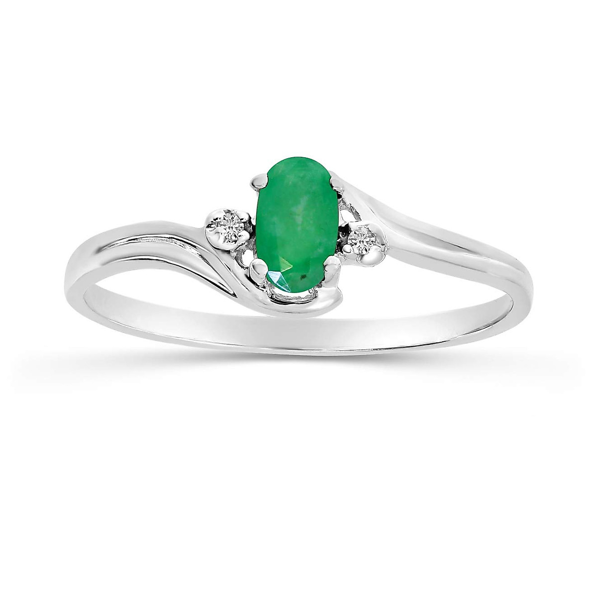 Direct-Jewelry 10k White Gold Oval Emerald And Diamond Ring (Size 4.5)