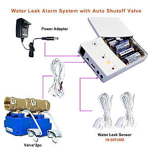E-SDS Automatic Water Leak Shut off Valve System,Water Leak Detector with 2 Valves,2 Sensors and Sounds Alarm,for Pipes 3/4 NPT,Flood Prevention for Laundry Washing Machines,Water Heaters and More
