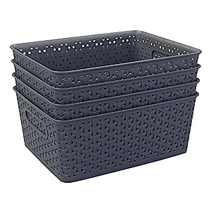 Utiao Grey Plastic Storage Baskets, 8 Quart Plastic Bins, 4 Packs