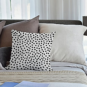 HGOD DESIGNS Polka Dots Decorative Throw Pillow Cover Case,Brush Strokes Dots Cotton Linen Outdoor Pillow Cases Square Standard Cushion Covers for Sofa Couch Bed Car 18x18 inch Black
