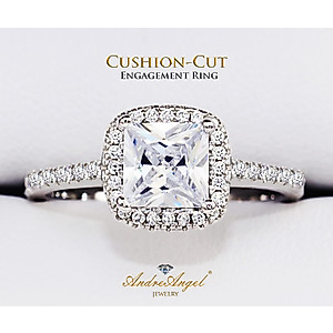 AndreAngel Engagement Ring,Solid Sterling Silver 925,Halo Cubic Zirconia Gemstones Grade AAAAA + Visually Similar to Diamonds,Cushion-Cut 6 mm 1.0 Carat, Precious Metal, Cubic Zirconia