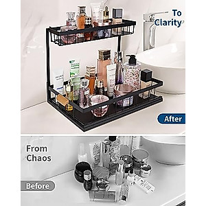 Zyerch 2 Pack Under Sink Organizer,Metal Pull Out Kitchen Cabinet Organizer with Sliding Drawer,Sturdy Multi-Functional for Bathroom Organization,Black