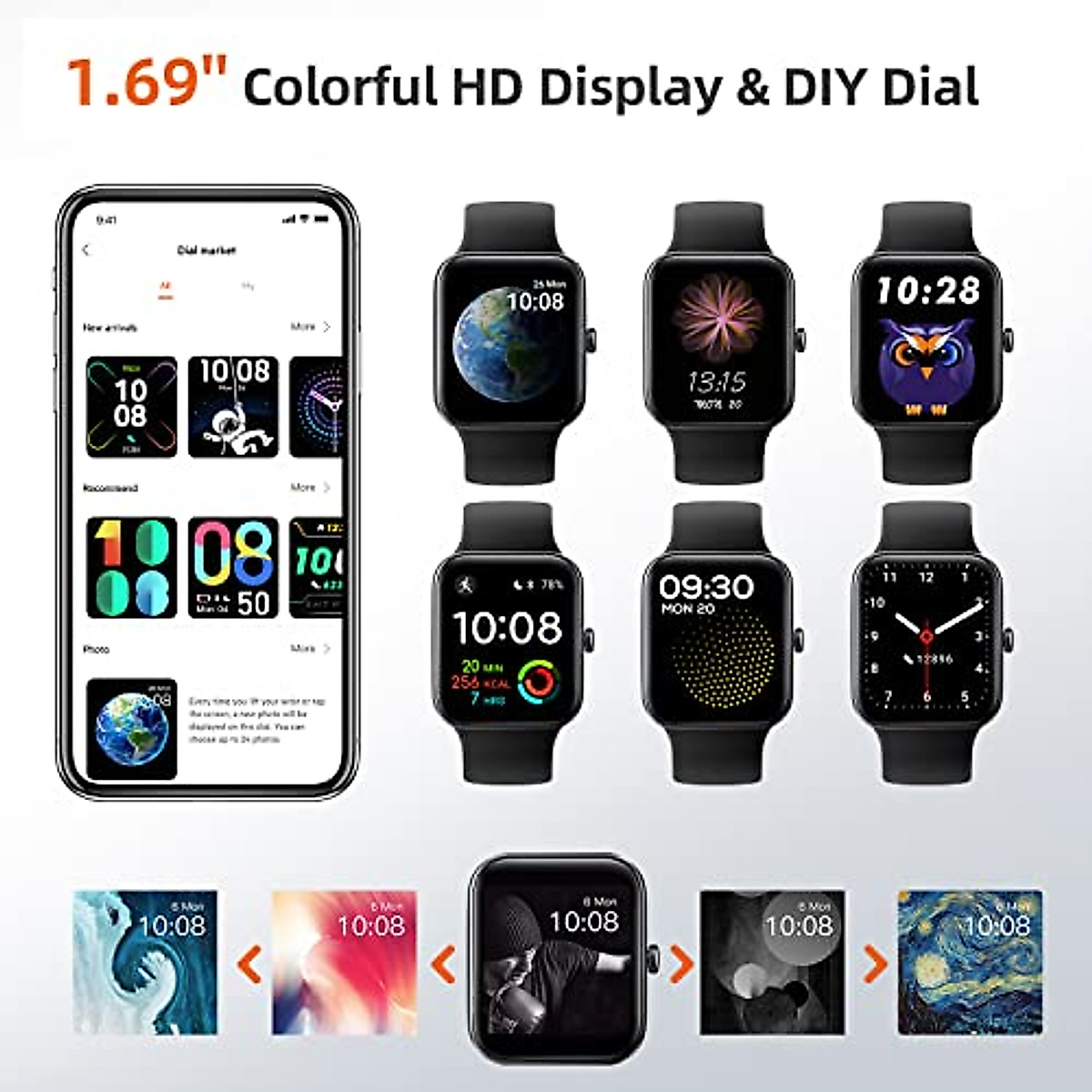 RIVERSONG Smart Watch, Smart Watches Compatible with iPhone Android for Men Women, 5ATM Waterproof Smartwatch Fitness Tracker with Heart Rate Blood Oxygen Sleep Monitor, Motive 3S