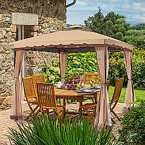FAB BASED 10x13 Patio Gazebo with Mosquito Netting and Sand Bag - Aluminum Pole & Polyester Top, Fireproof Enclosure & Waterproof Screen Tent, Garden Pavilion for Patio, Backyard, Lawn (Khaki)