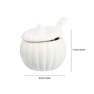 Cabilock Ceramic Soup Bowl with Lid Spoon Saucer Steamed Egg Bowl Pumpkin Shaped Dessert Pot Seasoning Jar Dip Bowl Plate Dish Kitchen Gadgets White