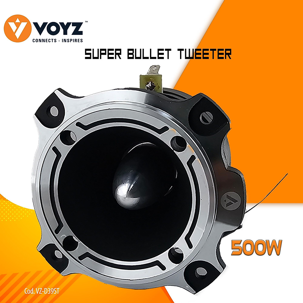 VOYZ 500W Super Tweeter 3.5” Super Horn 2.2KHz - 19KHz | 1” Diaphragm | 4Ω | Heavy Duty Bullet Design | Chrome Finish, Crossover Capacitor | 1 Pair | VZ-D39ST