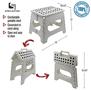 Spranster Super Strong Folding Step Stool - 11" - Sturdy Enough to Hold 300 Lb - Lightweight Foldable Step Stool for Adults and Kids - Opens with one Flip - Great for Kitchen, Bathroom and Bedroom