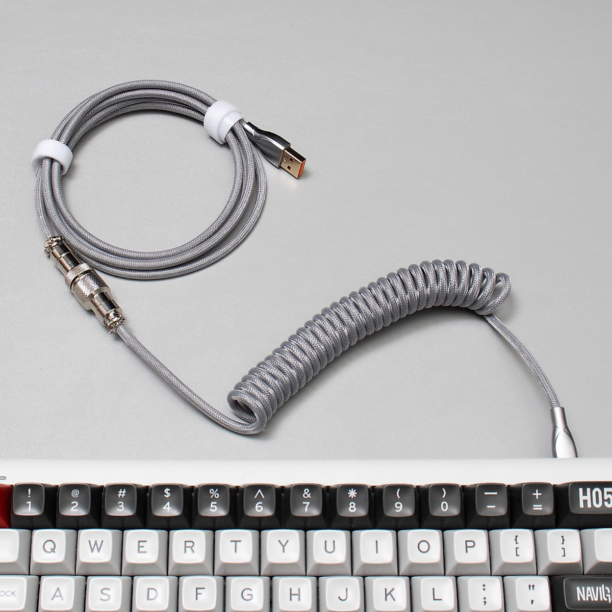 SUEHIODHY 5.9ft Custom Coiled Pilot Cable Type C to USB-A with Detachable Aviation Connector for Mechanical Gaming Keyboard