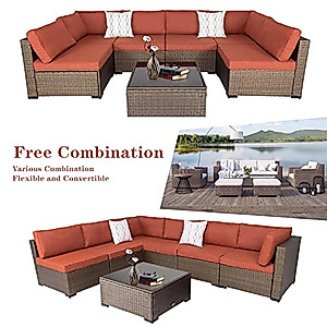 ide·o Patio Furniture Sets Backyard Furniture - 7 PCS Patio Conversation Sets, Wicker Patio Furniture, Outdoor Patio Set, Outdoor Patio Furniture