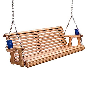 Amish Casual Heavy Duty 800 Lb Roll Back 4ft. Treated Porch Swing with Cupholders - Cedar Stain