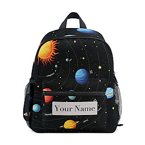 Custom Universe Solar System Kids Backpack for Girls Boys, Space Planets Toddler Casual Daypack Backpacks, Personalized with Kid's Name Preschool School Bag, Children Travel Bookbag with Chest Strap