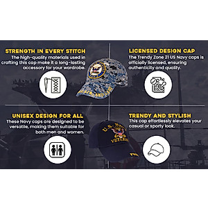 Trendy Zone 21 US Navy Veteran Hat for Men and Women, Officially Licensed Product | United States Navy (USN) | Ideal for Gifting | Navy Blue