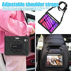 BRAECNstock for Apple iPad Mini 7 A17 Pro Case iPad Mini 7th/6th Generation Case 2024/2021 8.3" with Screen Protector Pen Holder Rotating Hand Strap Stand Shockproof iPad Mini 7/6 Case Kids - Black