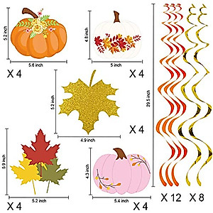 20Pcs Fall Party Hanging Decorations, Autumn Pumpkin Maple Leaf Thanksgiving Hanging Swirls Streamers, Fall Hanging Decorations for Little Pumpkin Baby Shower Fall Thanksgiving Birthday Party Supplies