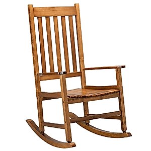 COOBL Rocking Chair,Solid Wood High Back Rocker,All Weather Resistant Porch Rocker for Lawn Garden Backyard Porch Patio (Nature)