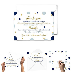 Paper Clever Party 25 Navy and Gold Baby Thank You Cards Pack – Boys Baby Shower Notes with Envelopes, Prefilled Message, Customizable Blank Stationery, New Parents Gift Ideas