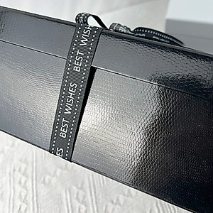 Manoczy Empty Gift Box 9.1×9.1×3.6 inch Folding Cardboard Birthday Present Container Ribbon (Black)