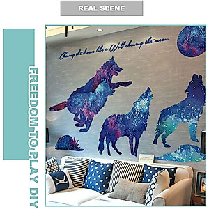 Starry Sky Galaxy Wolf Room Decor Wall Decal and Glow Moon Star Stickers RUIPBOTE Teen Bedroom Wall Decor Murals