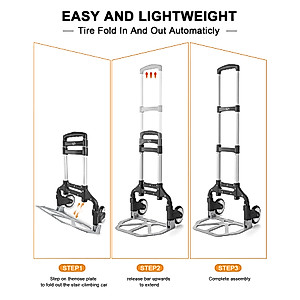 Folding Hand Truck, Dolly Cart with Wheels Foldable, Lightweight Aluminum Luggage Cart Portable Collapsible Trolly for Utility Cart, Hand Trucks for Moving Travel Shopping Airport Office